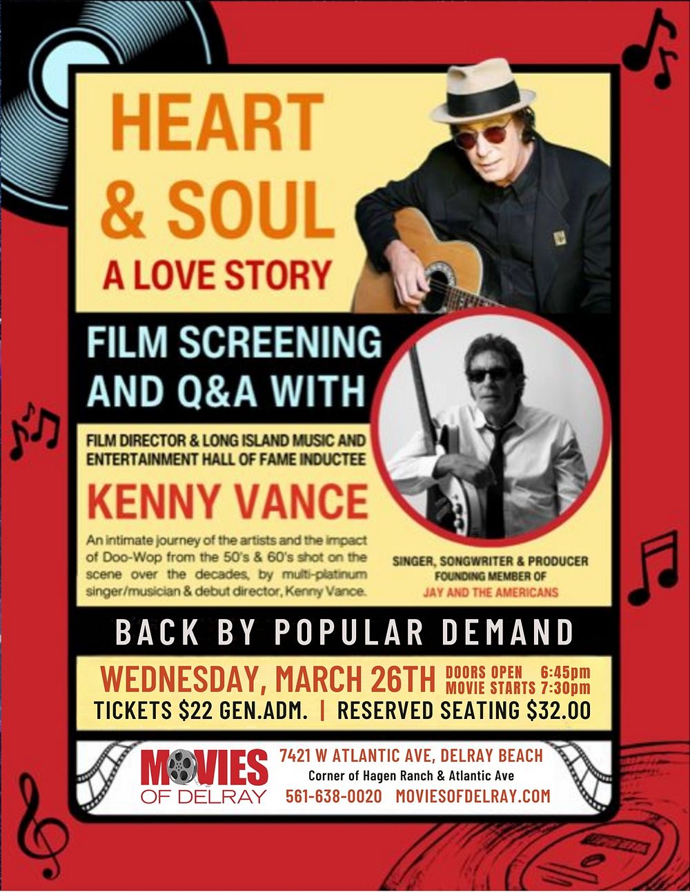 Heart and Soul with Kenny Vance Showtimes & Tickets - Movies of Delray